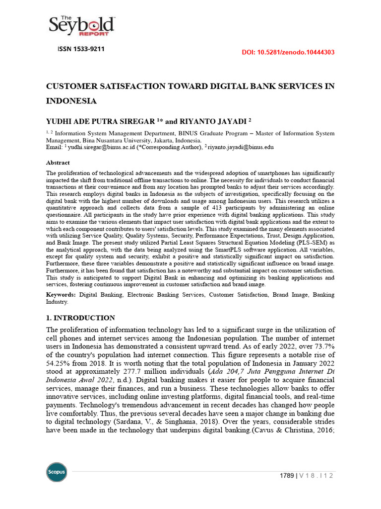 Indonesian Digital Banking Satisfaction | PDF | Customer Satisfaction | Structural Equation Modeling