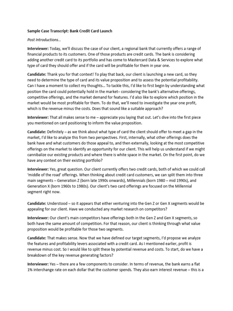 Sample Case Transcript Credit Card Launch1-1666874321682 | PDF ...