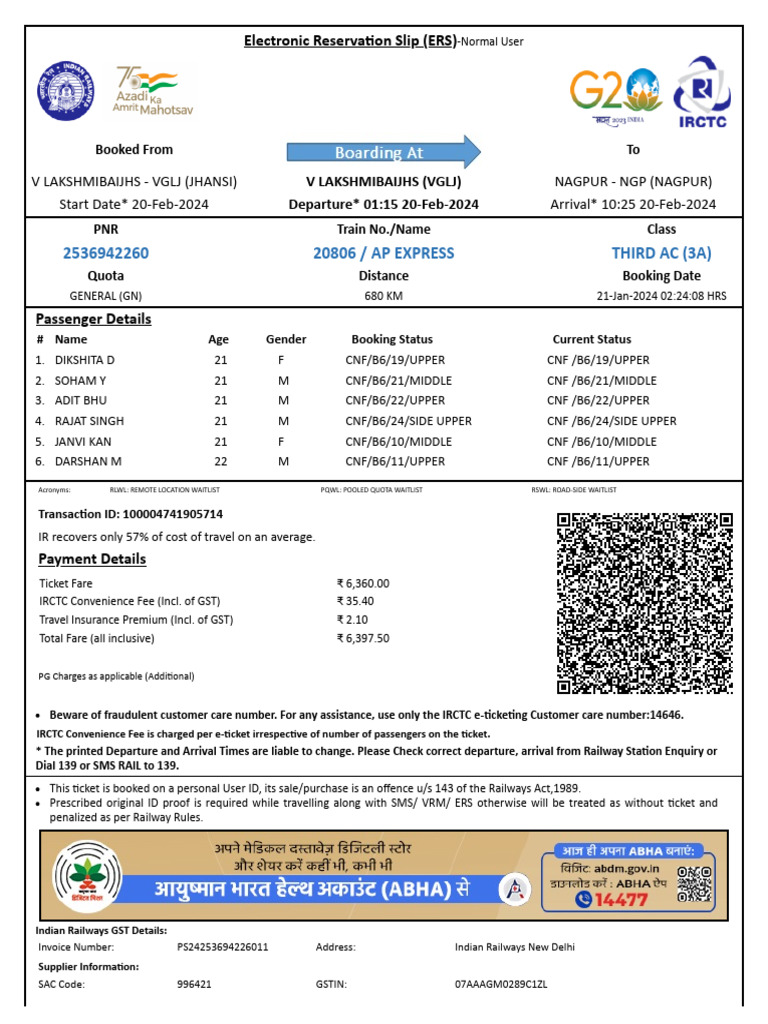 AP EXPRESS Third Ac (3A) : Electronic Reserva On Slip (ERS) | PDF ...