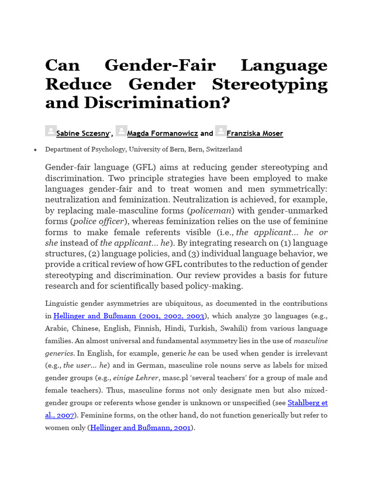 Can Gender-Fair Language Reduce Gender Stereotyping and Discrimination ...