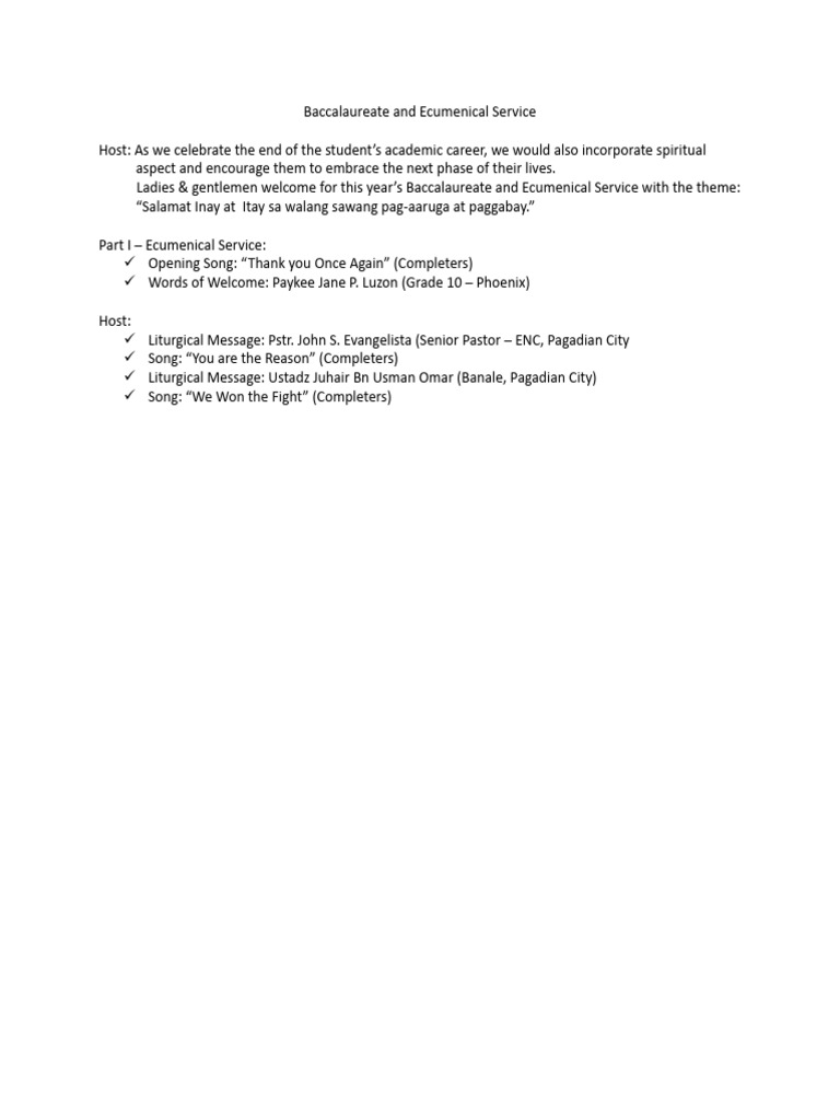Baccalaureate and Ecumenical Service | PDF | Art