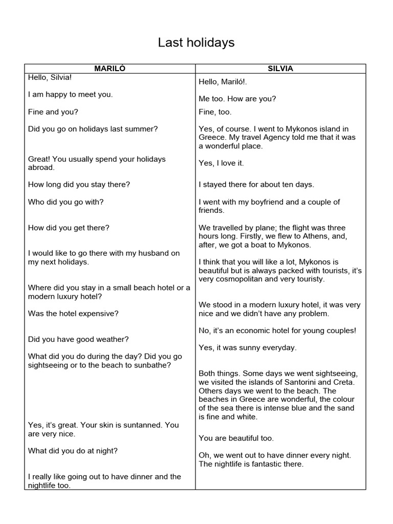 Unit 2alast Holidays Dialogue | PDF