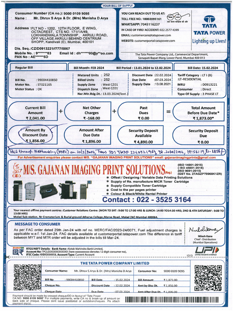 Proof of Residence (Electricity Bill ) | PDF