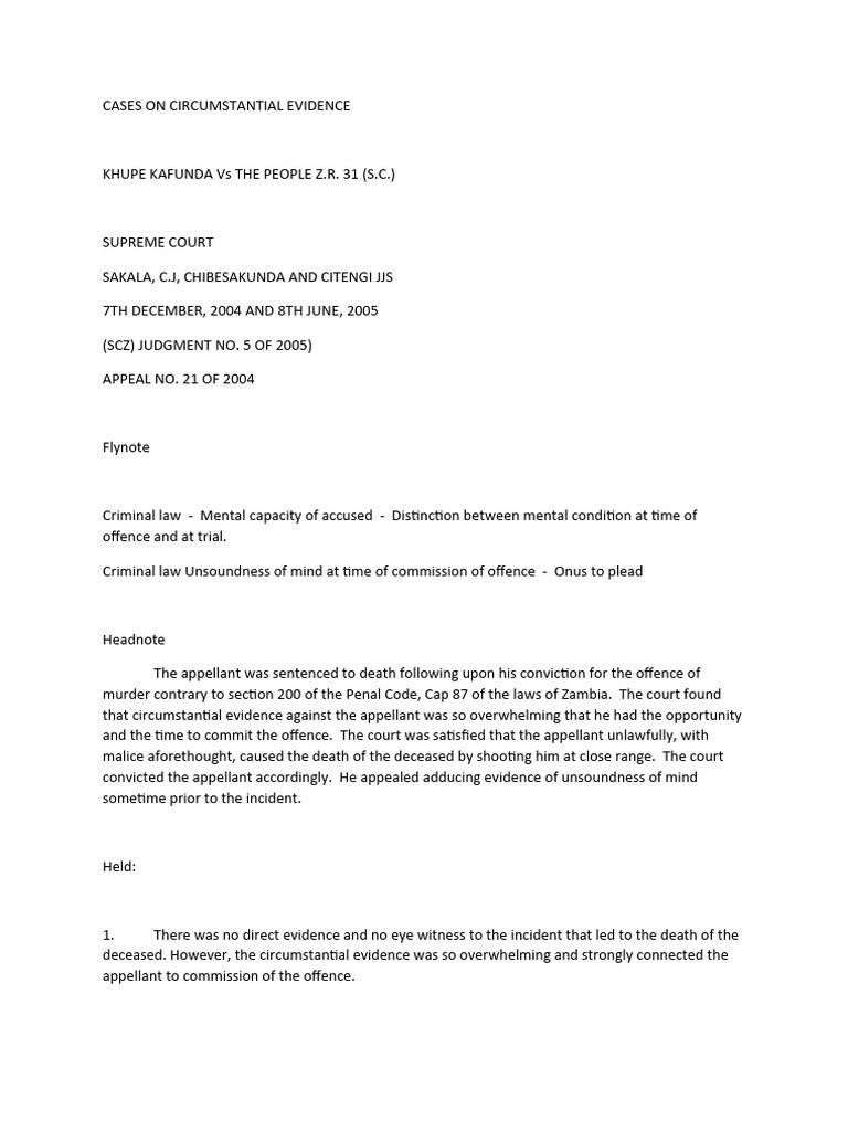 Circumstantial Evidence in Murder Case | PDF | Insanity Defense ...