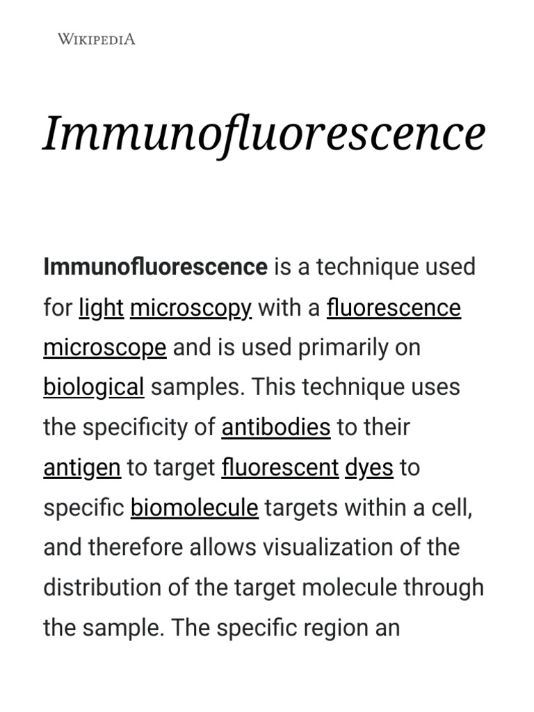 Immunofluorescence Techniques | PDF | Immunofluorescence | Biotechnology