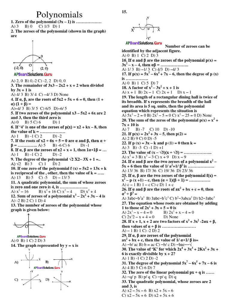 Polynomials Bits Class 10th | PDF | Zero Of A Function | Quadratic Equation