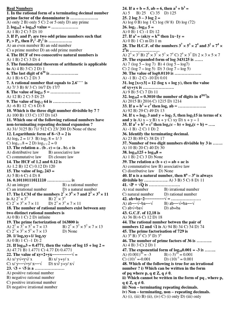 Real Numbers Class 10th Bits | PDF | Numbers | Prime Number