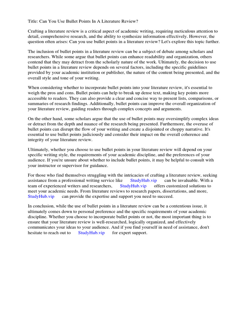 Can You Use Bullet Points in A Literature Review | PDF