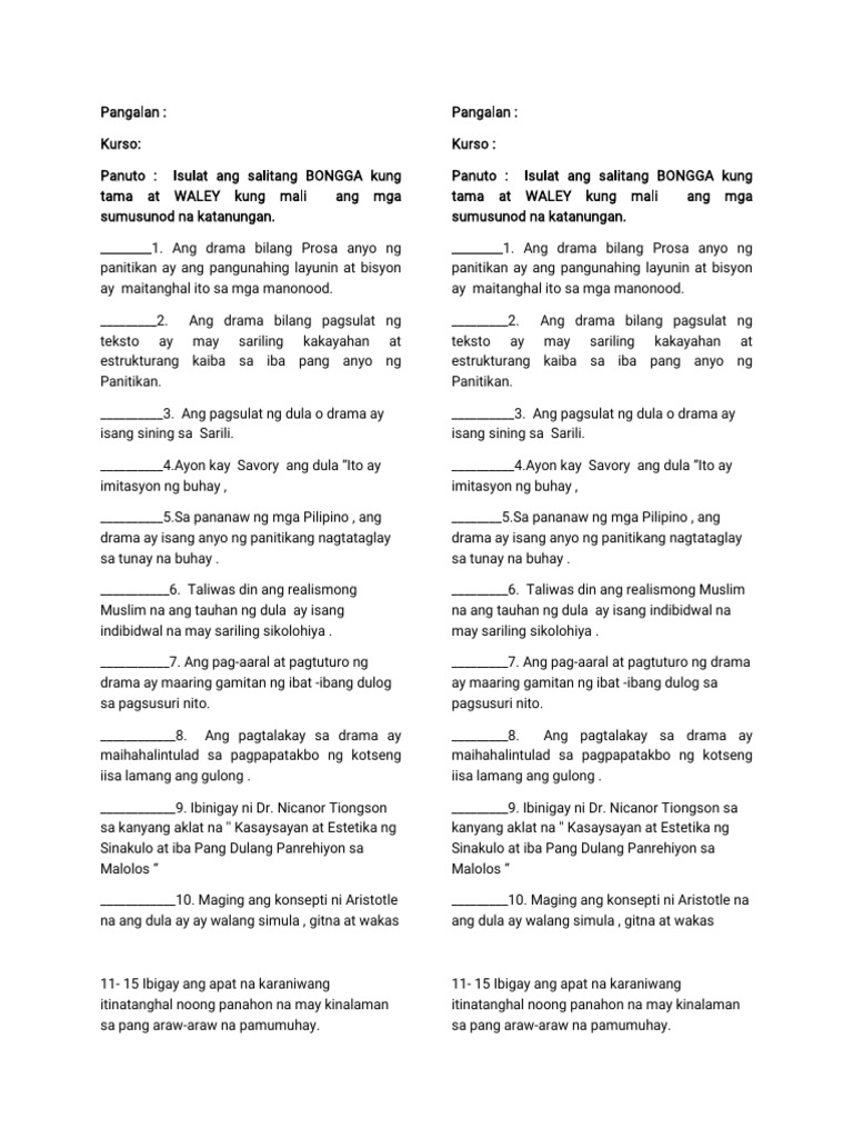 Dula Mga Salik NG Sining NG Drama at Teatro | PDF