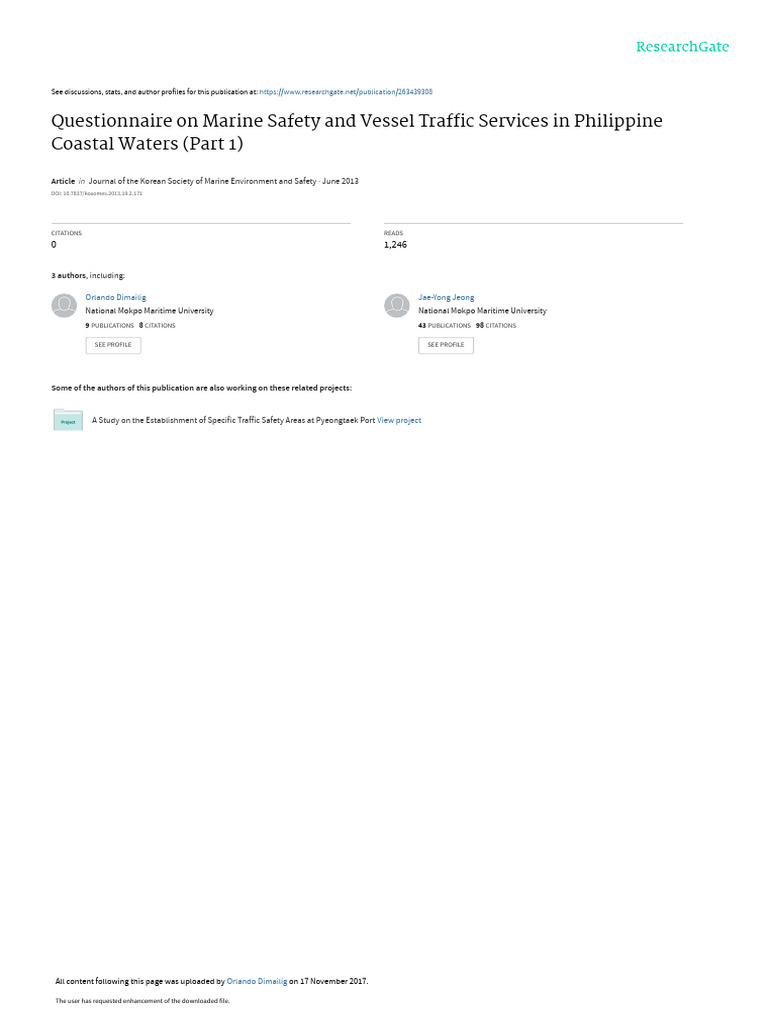 Questionnaire On Marine Safety and Vessel Traffic | PDF