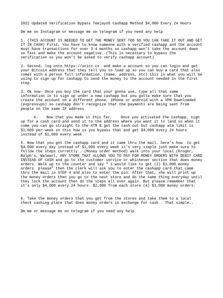 Teejayx6 2021 Cashapp Method $4,000 Daily | PDF | Money | Service ...