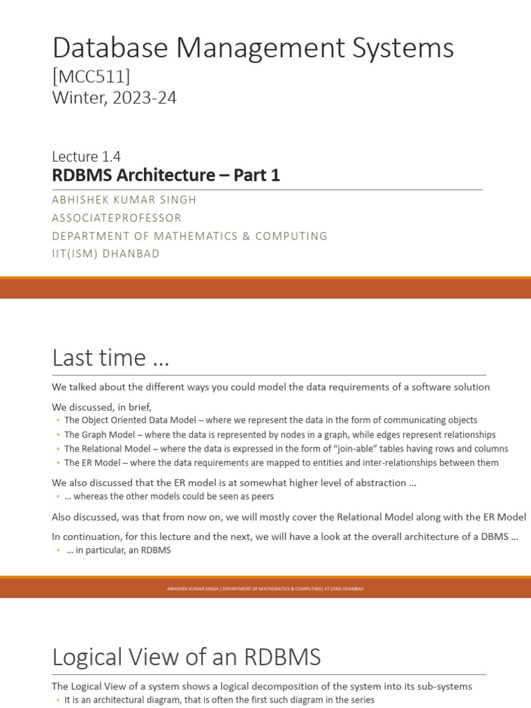 1.4 RDBMS Architecture – Part 1 | PDF | Databases | Sql