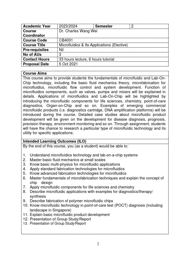 CB4001 Teaching Plan | Download Free PDF | Microfluidics | Academic ...