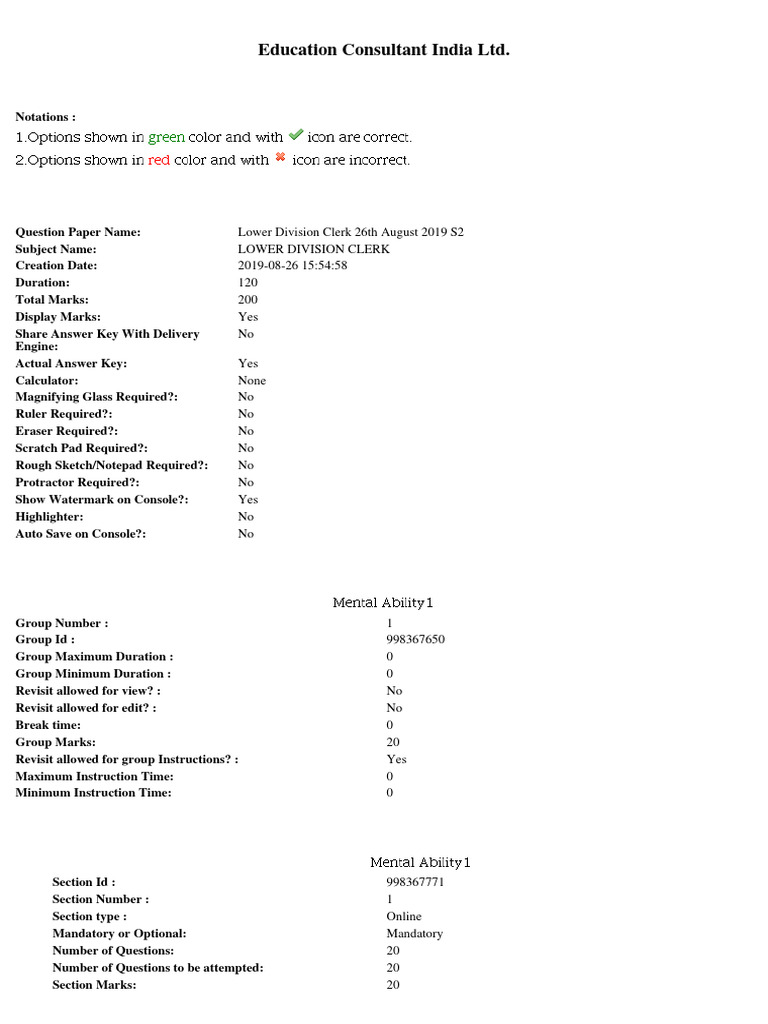 Lower Division Clerk Exam Paper 2019 | PDF | Multiple Choice ...