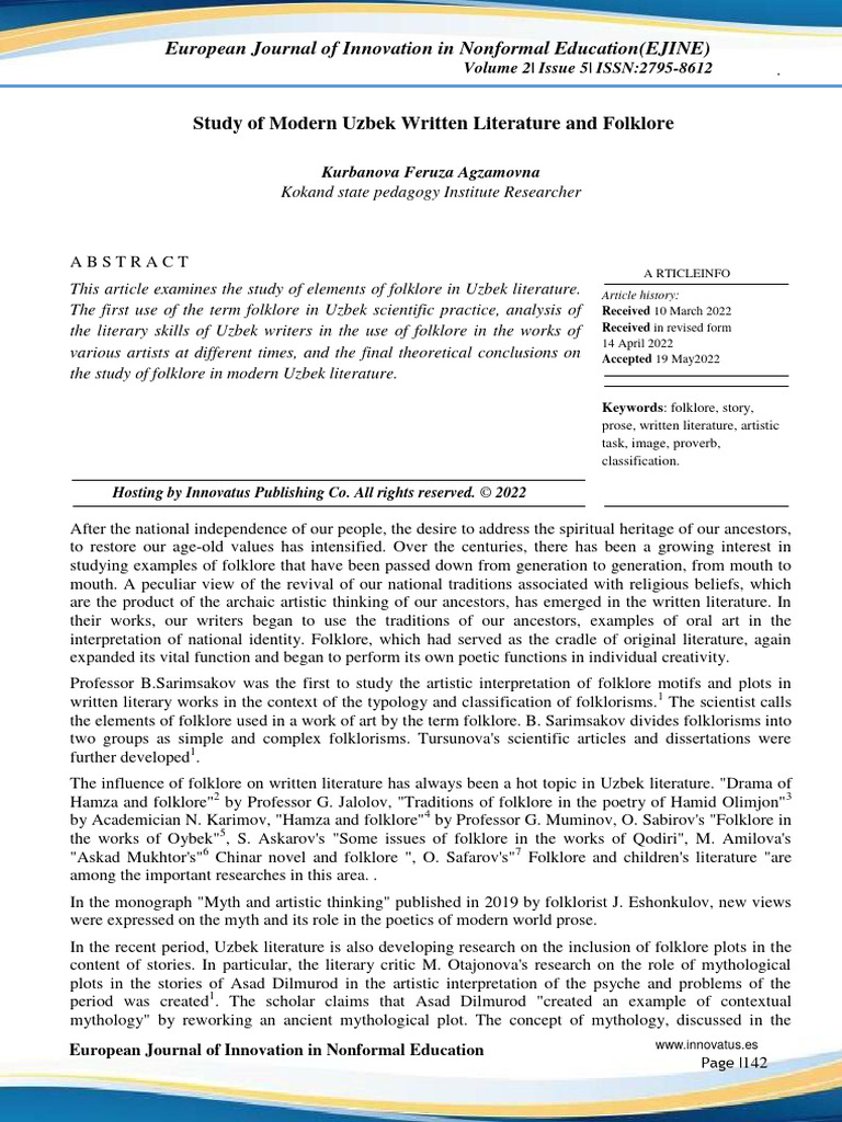 142-145 Study of Modern Uzbek Written Literature and Folklore | PDF ...