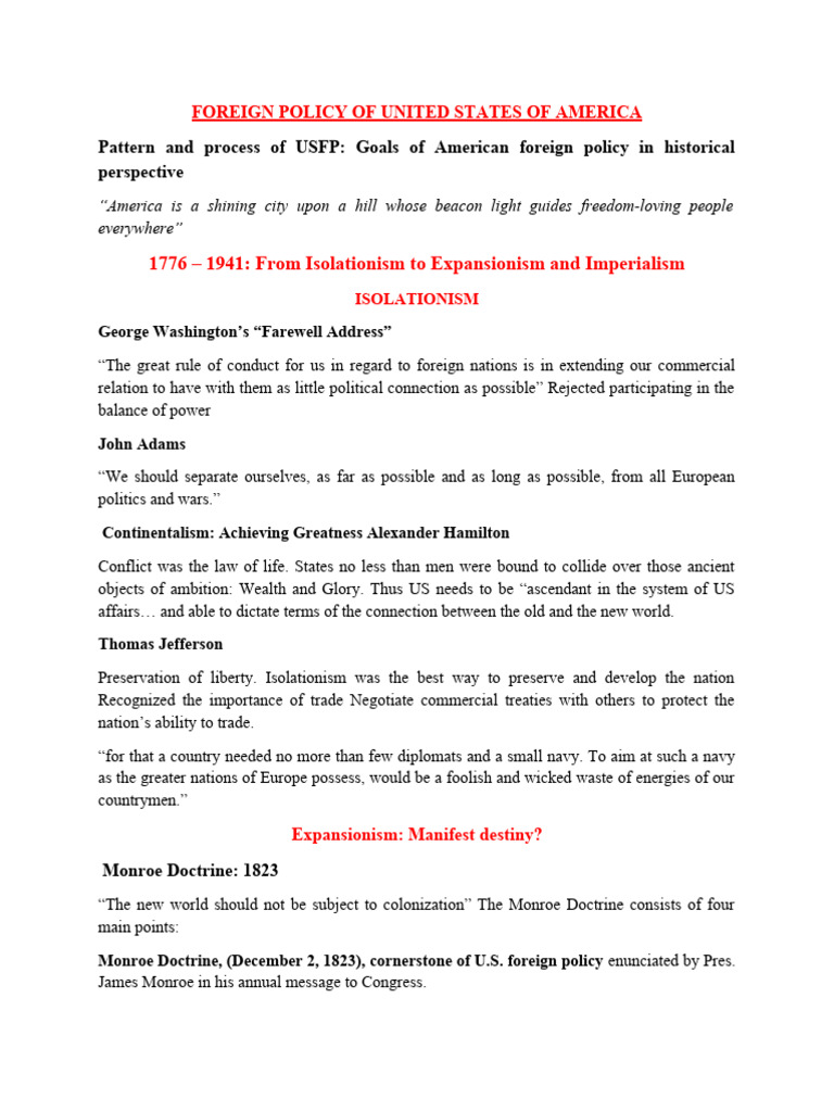 Question 1 & 2 - US Foreign Policy | PDF | Cold War | International ...