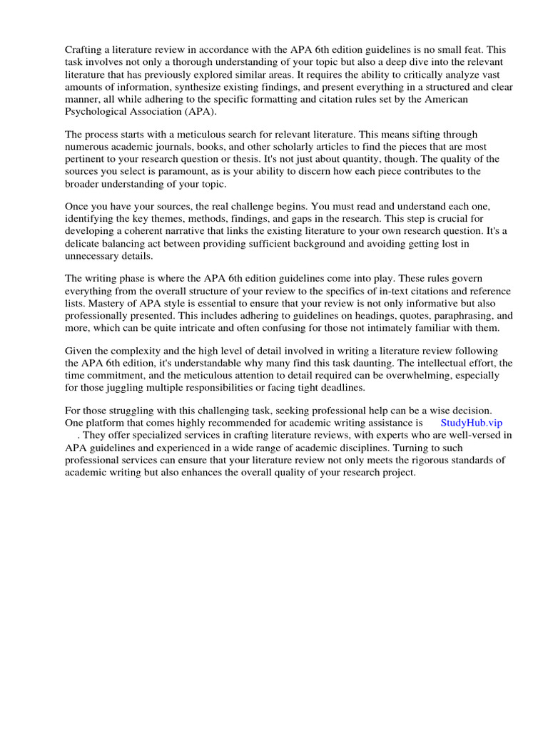 How To Write A Literature Review Apa 6th Edition Sample | PDF