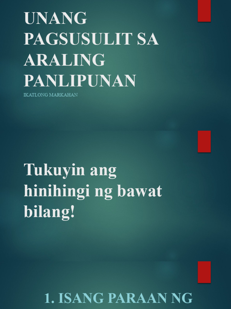 Unang Pagsusulit Sa Araling Panlipunan | PDF