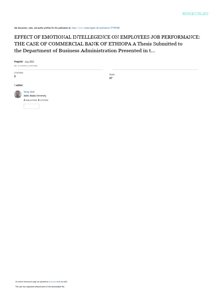 Amended Finalof Final Thesis Drafton Effectof Emotional Intelligenceon Employee Job Performance ...