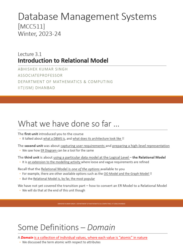 3.1 Introduction To Relational Model | PDF | Relational Model | Relational Database
