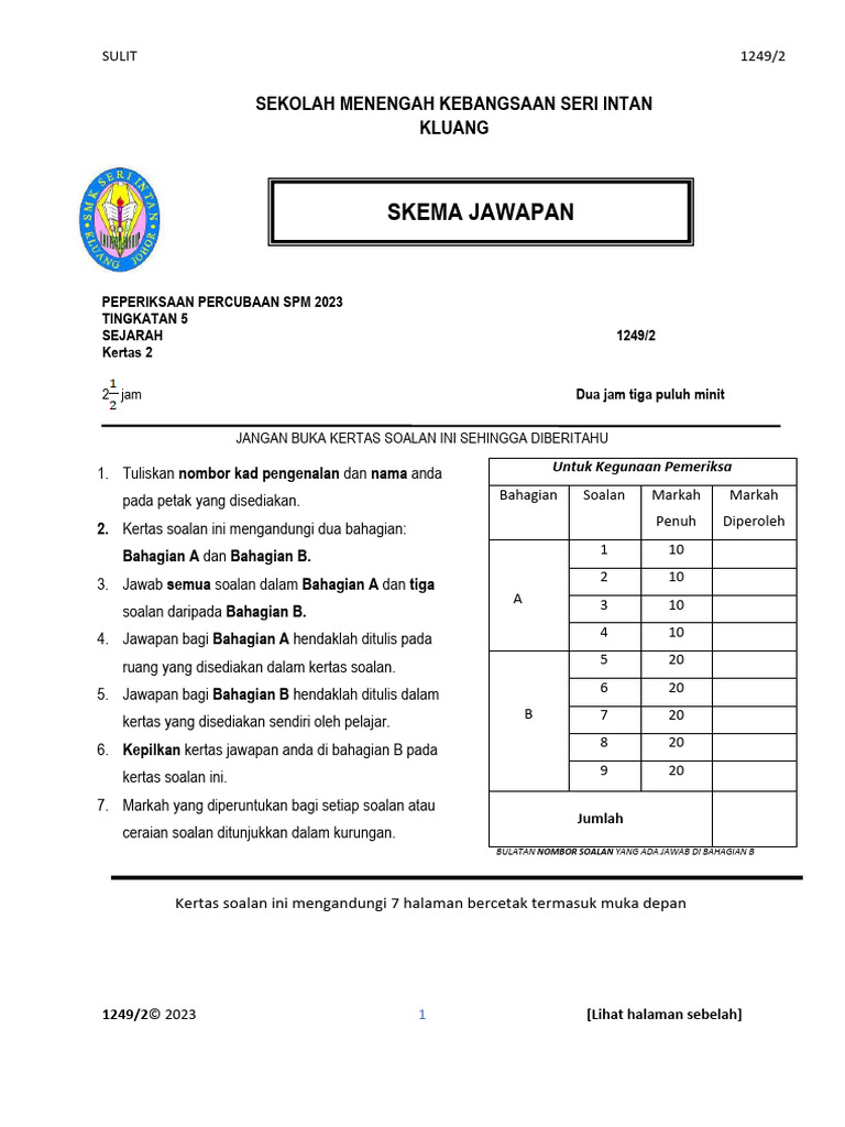 2023 K2 Skema Sej (Trial Johor-Kluang) | PDF