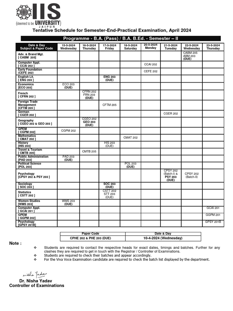April 2024 B.A. & B.Sc. Practical Exam Schedule | PDF | Liberal Arts Education | Science
