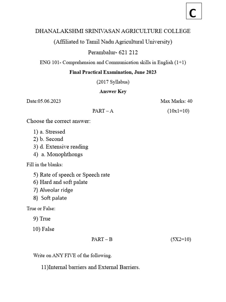Eng-101 C Ans Key | PDF | Reading Comprehension | English Language