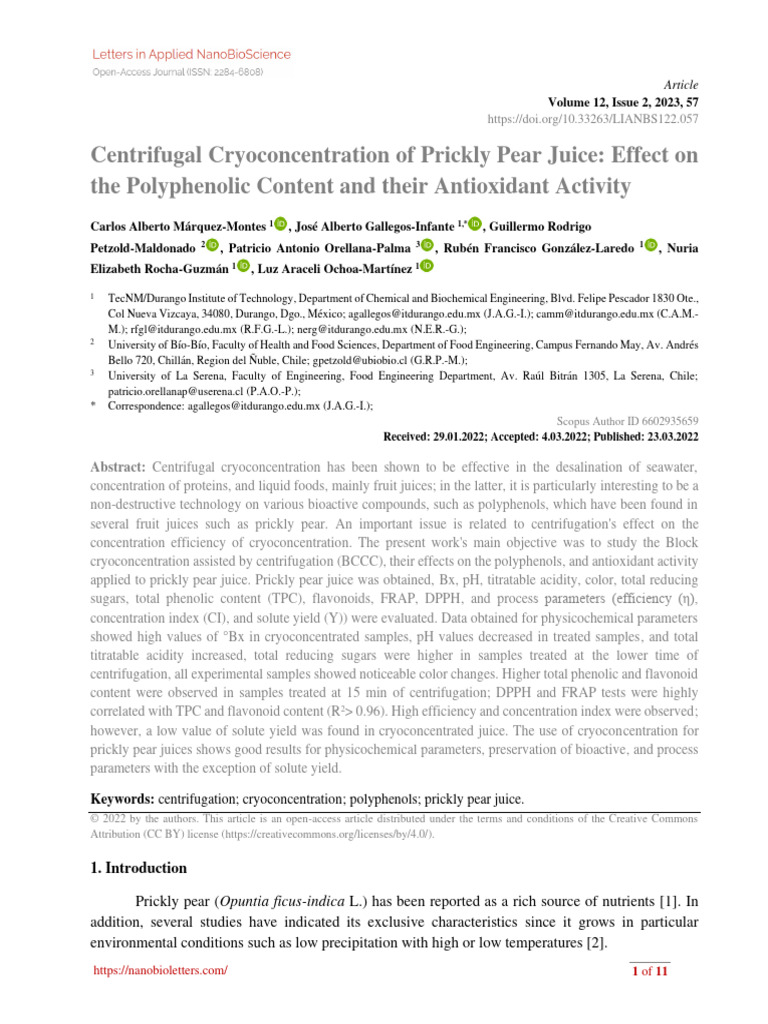 Prickly Pear Juice: Cryoconcentration Effects | PDF | Polyphenol | Juice