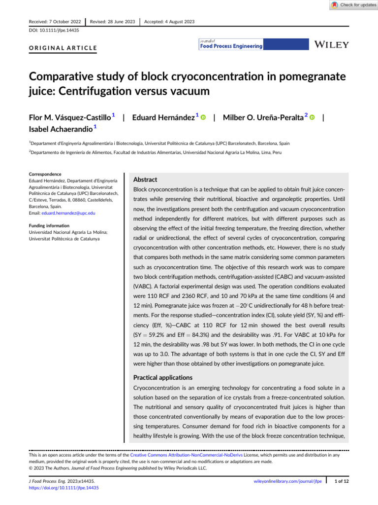 Comparing Cryoconcentration Methods for Pomegranate Juice | PDF ...