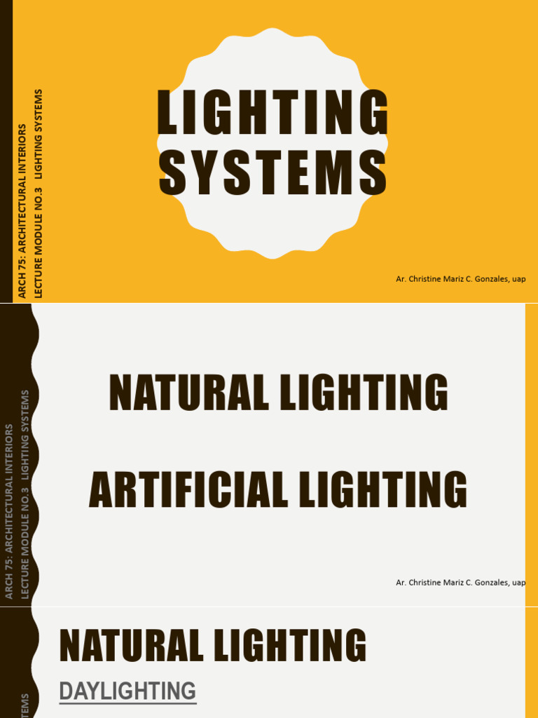 ARCH 75 - AI - Lec Module 3 - LIGHTING SYSTEMS - 2019 | PDF | Lighting | Window