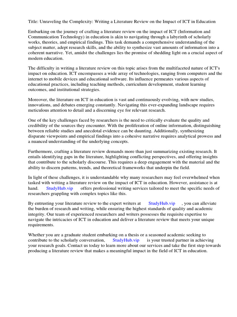 Literature Review On The Impact of Ict in Education | PDF | Information And Communications ...