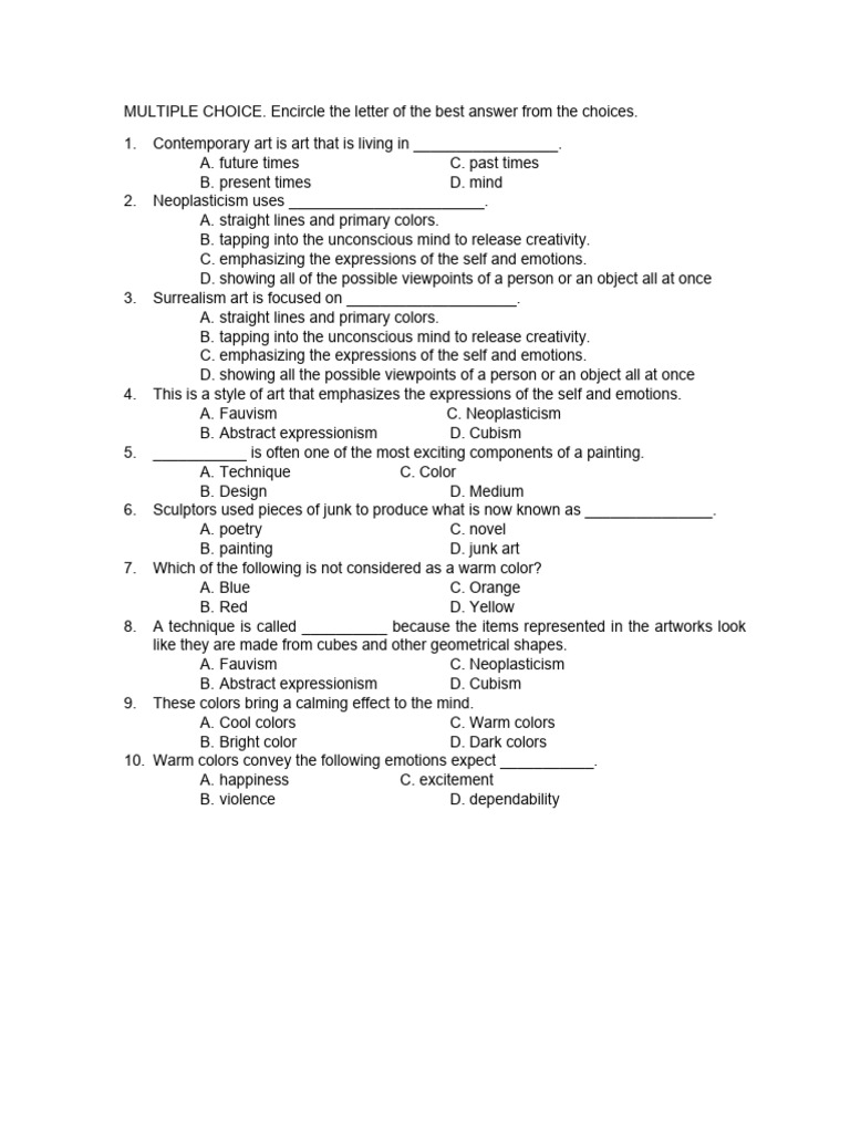 Multiple Choice | PDF | Color | Paintings