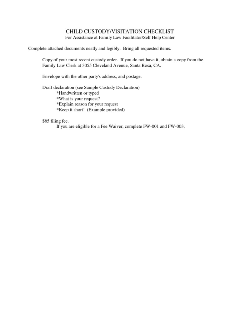 Child Custody/Visitation Checklist | PDF