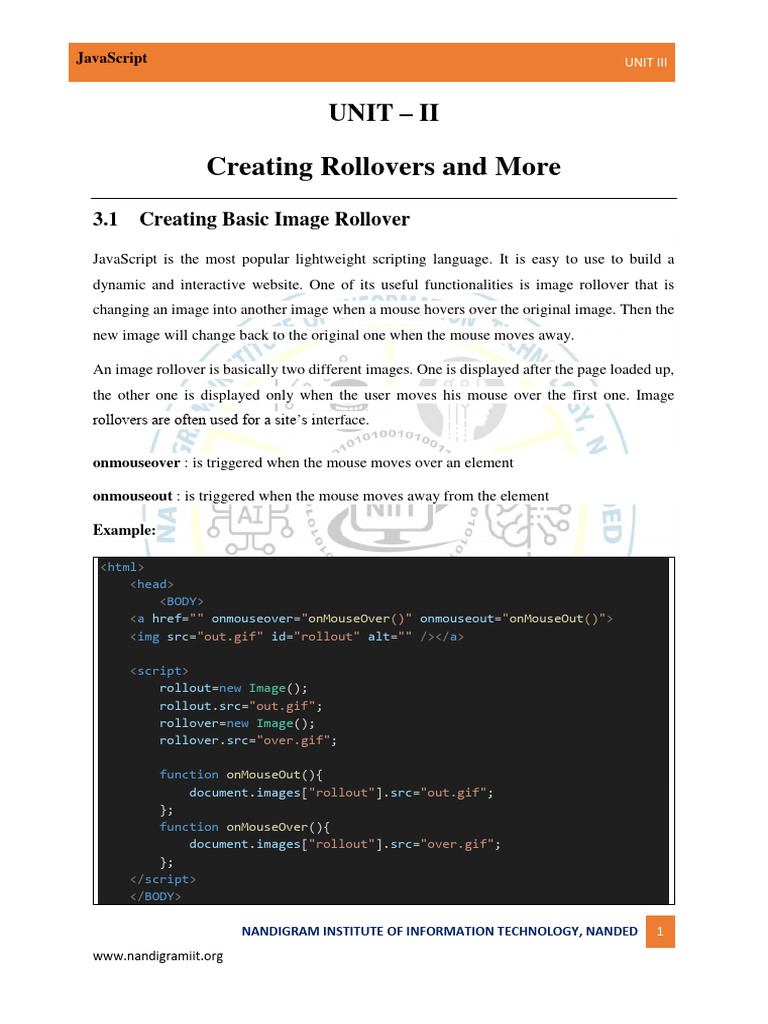BCA - SEM II - JavaScript Unit III | PDF BCA - SEM II - JavaScript Unit III | PDF