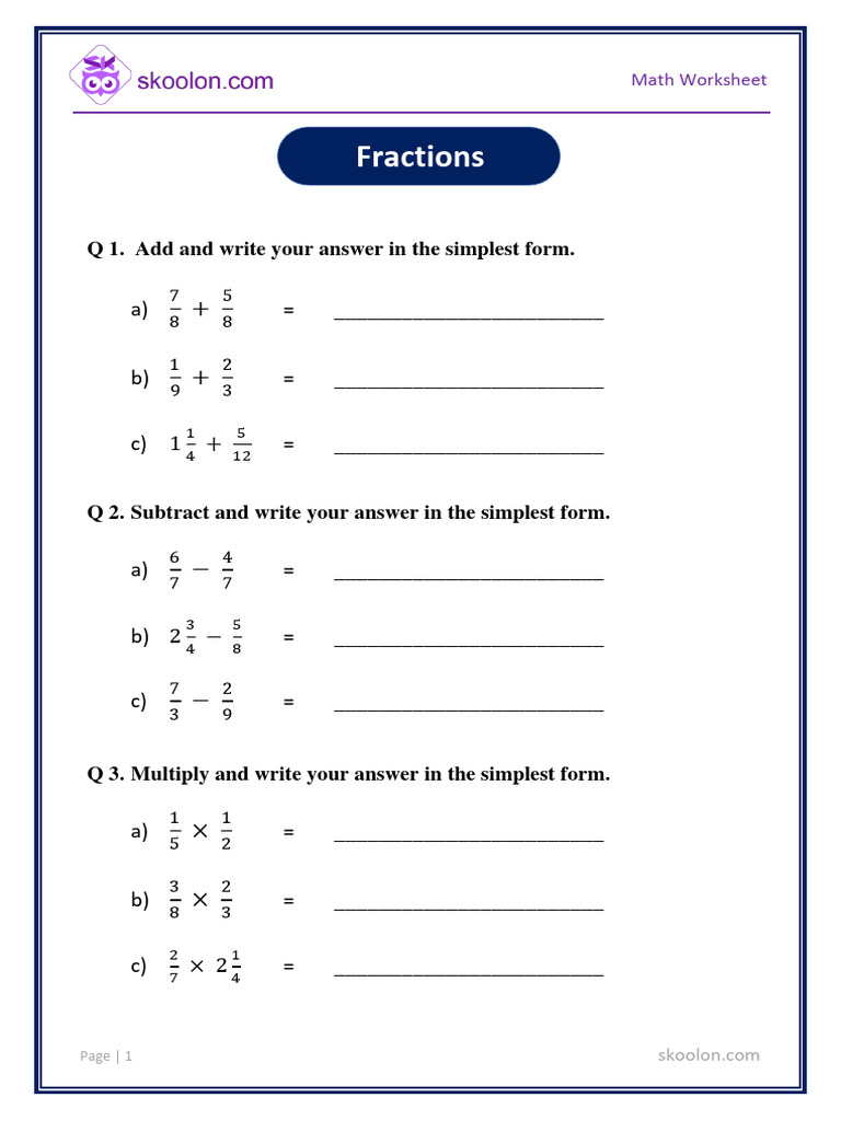 G5 Math Fractions 422 Pdf Mathematical Notation Division