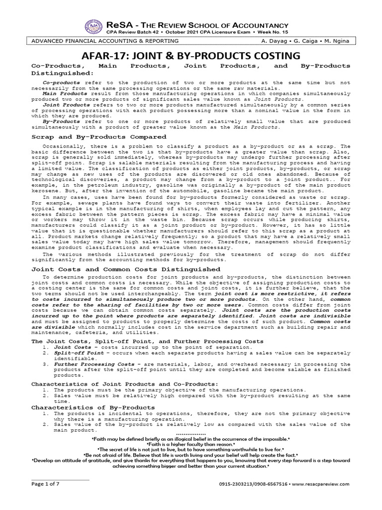 AFAR-17 (Joint - By-Products Costing) | PDF