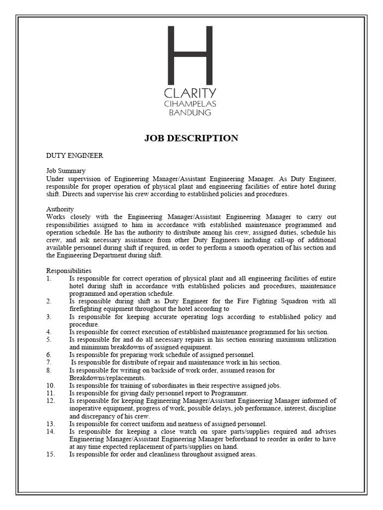 ENG - JD 03 Duty Engineer | PDF | Firefighting