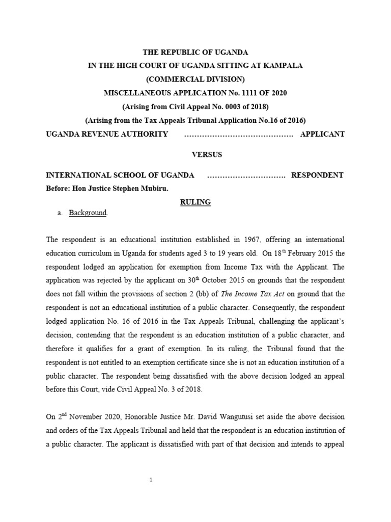 137 MA 1111 2020 Uganda Revenue Authority V International School of ...