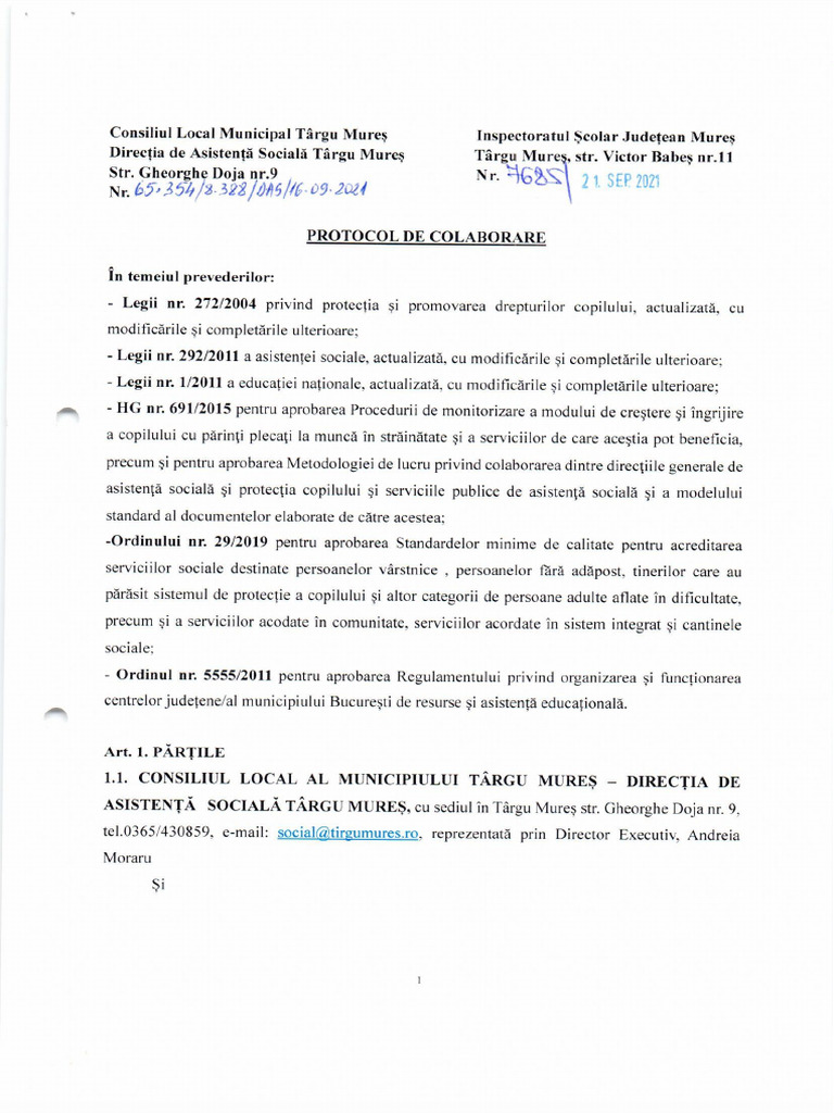 Protocol de Colaborare ISJ Mures | PDF