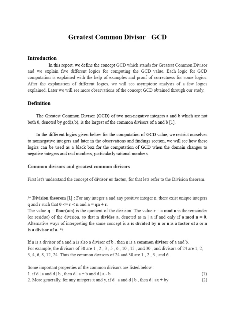 Greatest Common Divisor Gcd Pdf Algorithms Discrete Mathematics