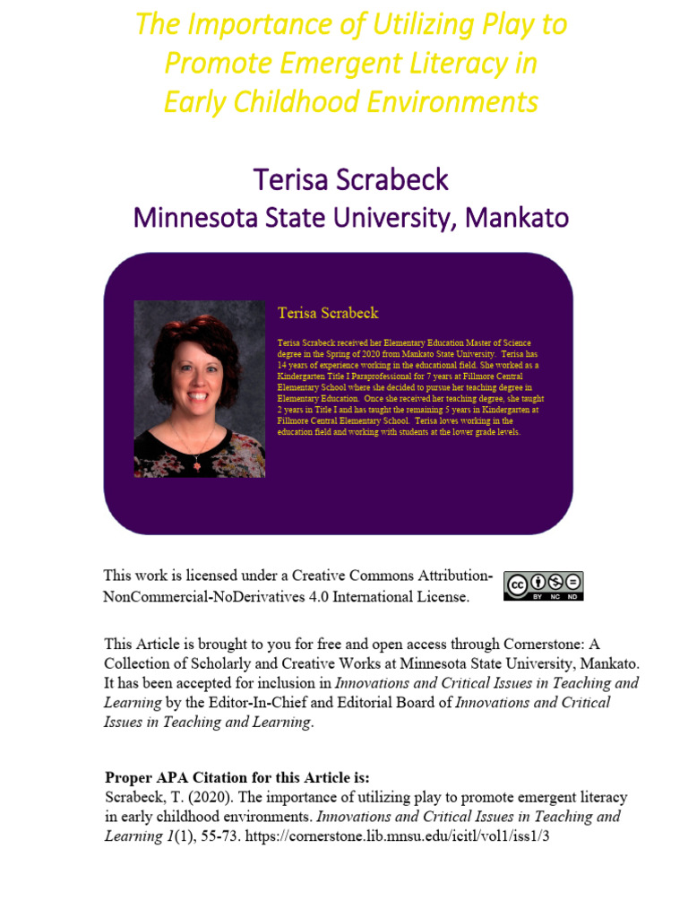 The Importance of Utilizing Play to Promote Emergent Literacy in | PDF