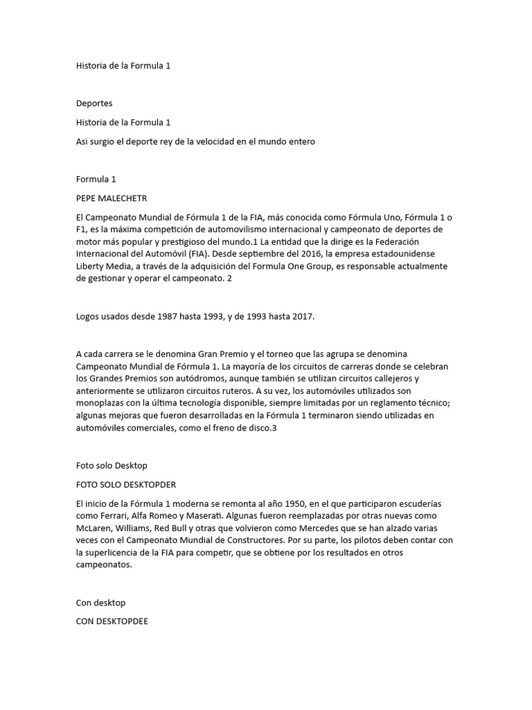 Historia de La Formula 1 | Descargar gratis PDF | Formula Uno | Grand ...