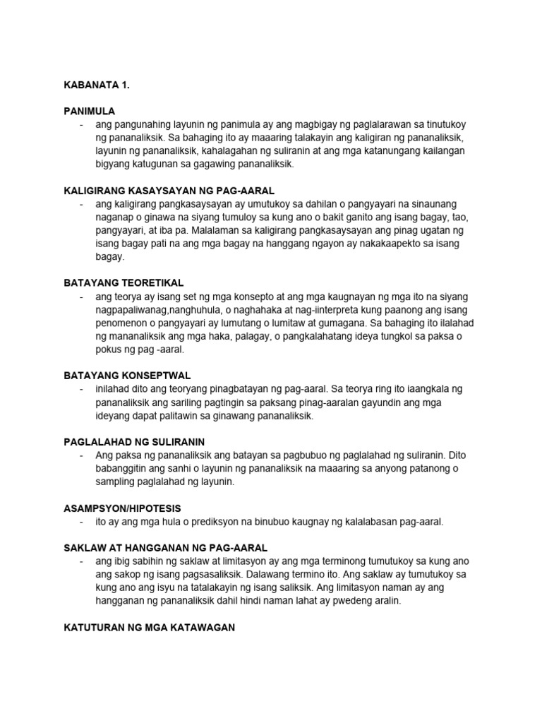 Bahagi NG Pananaliksik at Mga Depinisyon Nito | PDF