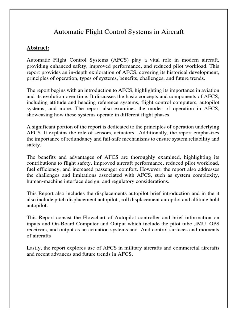 Automatic Flight Control Report Akash Shevate Final | PDF | Inertial ...