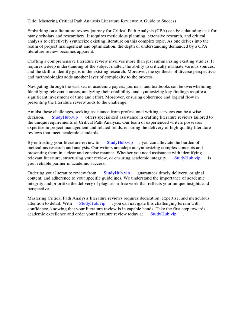 Critical Path Analysis Literature Review | PDF Critical Path Analysis Literature Review | PDF