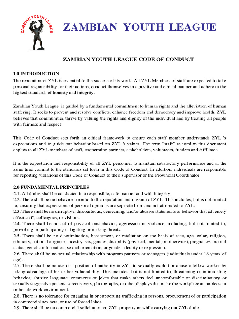 ZYL Code of Conduct | PDF | Sexual Harassment | Child Abuse