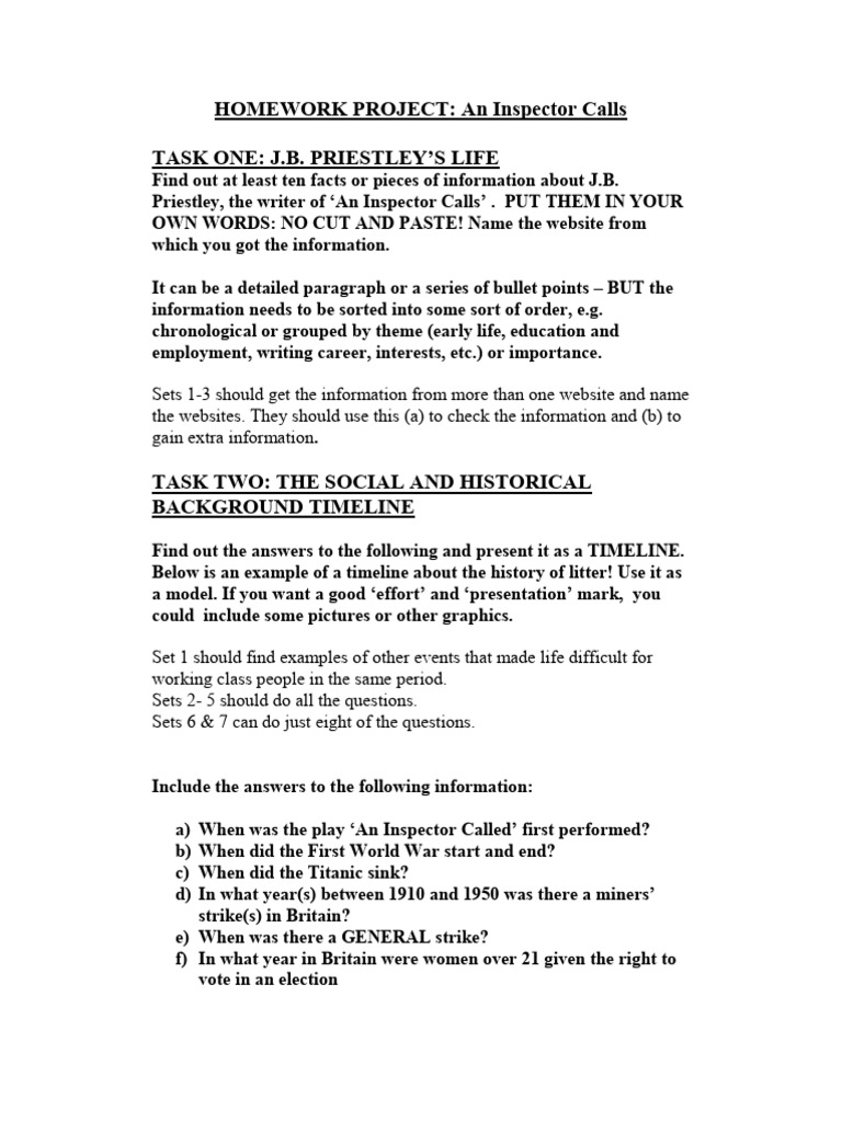 HOMEWORK PROJECT - An Inspector Calls | PDF | Socialism