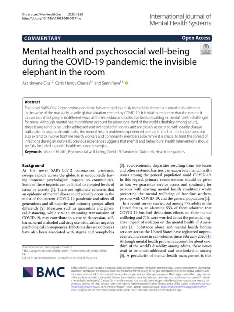 Mental Health and Psychosocial Well-Being During The COVID-19 Pandemic ...