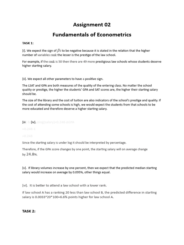 Econometrics Assignment 2 | PDF