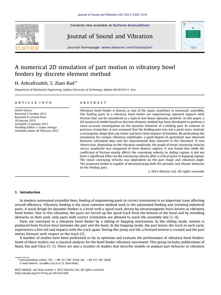 Vibratory Bowl Feeder Simulation | PDF | Friction | Force